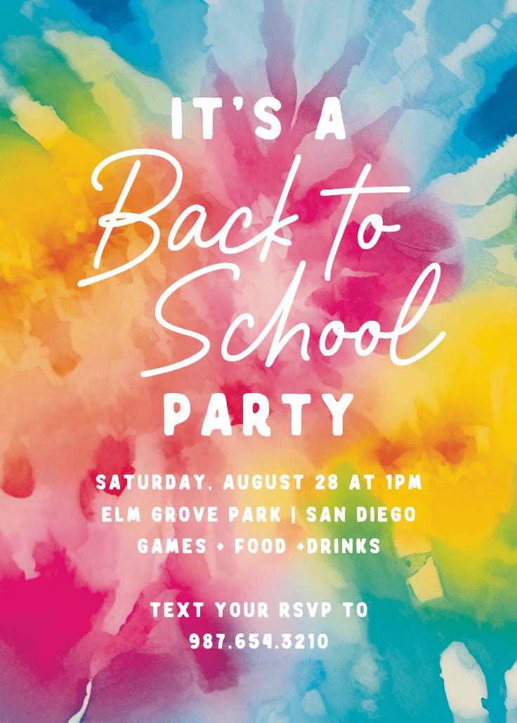 Vibrant Tie Dye - School Invitation Template (Free) | Greetings Island